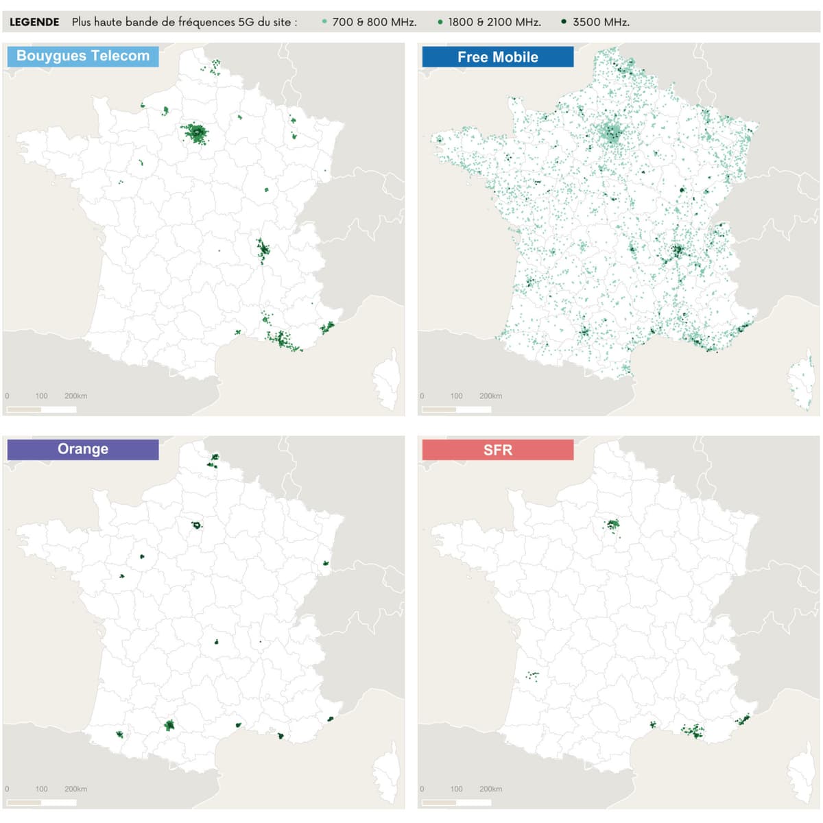 5G: voici la carte des antennes déployées par les quatre opérateurs ...