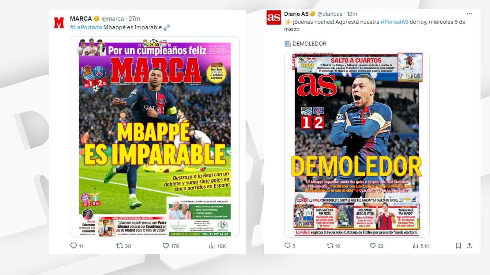 "D'un autre niveau", "démolisseur"... La presse espagnole célèbre un Mbappé "imparable"