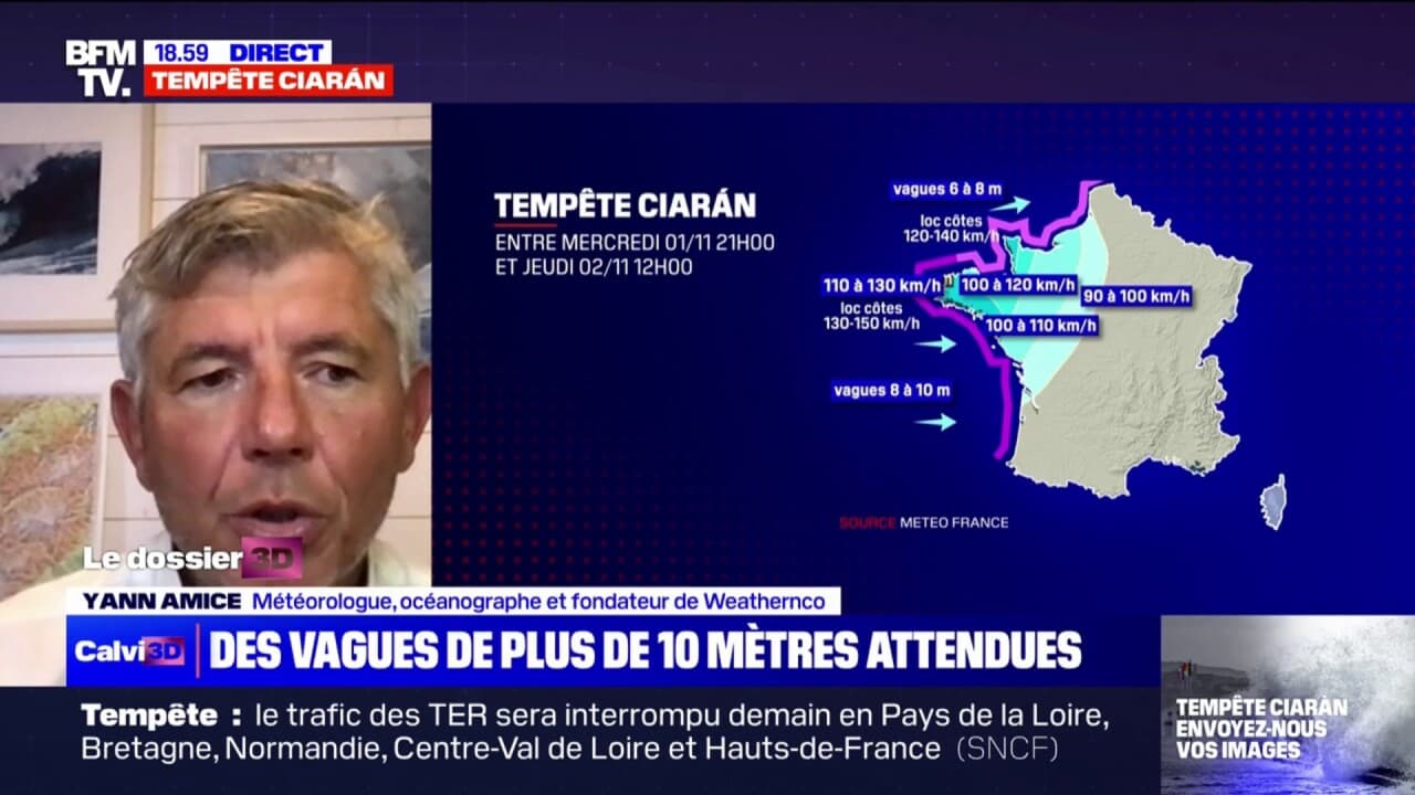 Tempête Ciarán: "Des vagues de 10 à 11 mètres attendues en bordure côtière" selon Yann Amice ...