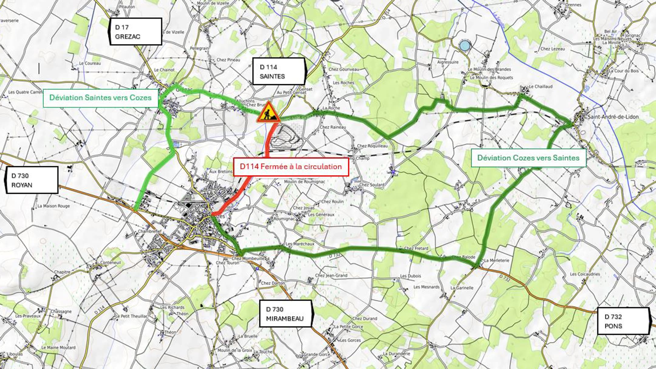 En Charente-Maritime, le département ferme la RD114 pour deux semaines