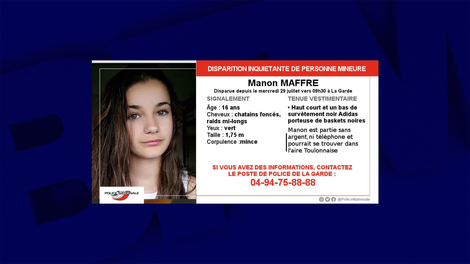 Var: la gendarmerie lance un appel à témoins après la disparition inquiétante d'une adolescente