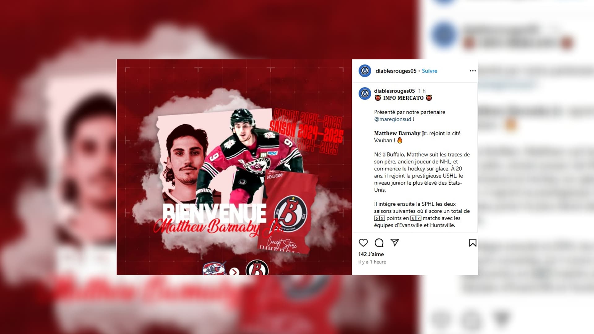 Hockey sur glace: l'attaquant Matthew Barnaby Jr rejoint les Diables ...