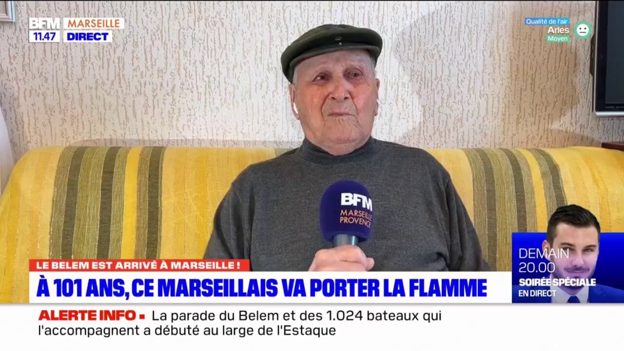 Albert, Marseillais de 101 ans, partage ses souvenirs "du port de la flamme olympique par Alain ...