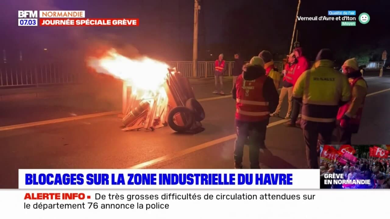 Grève du 7 mars: blocages sur la zone industrielle du Havre