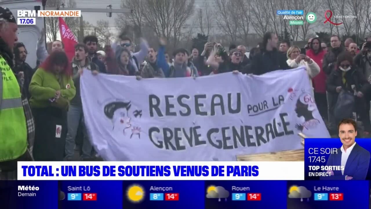 Raffinerie de Gonfreville-l'Orcher: un bus de soutiens venus de Paris