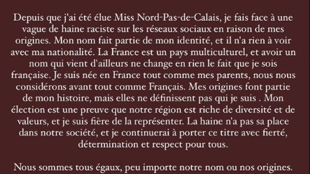 A peine élue, Sabah Aib, Miss Nord-Pas-de-Calais 2024 victime de ...