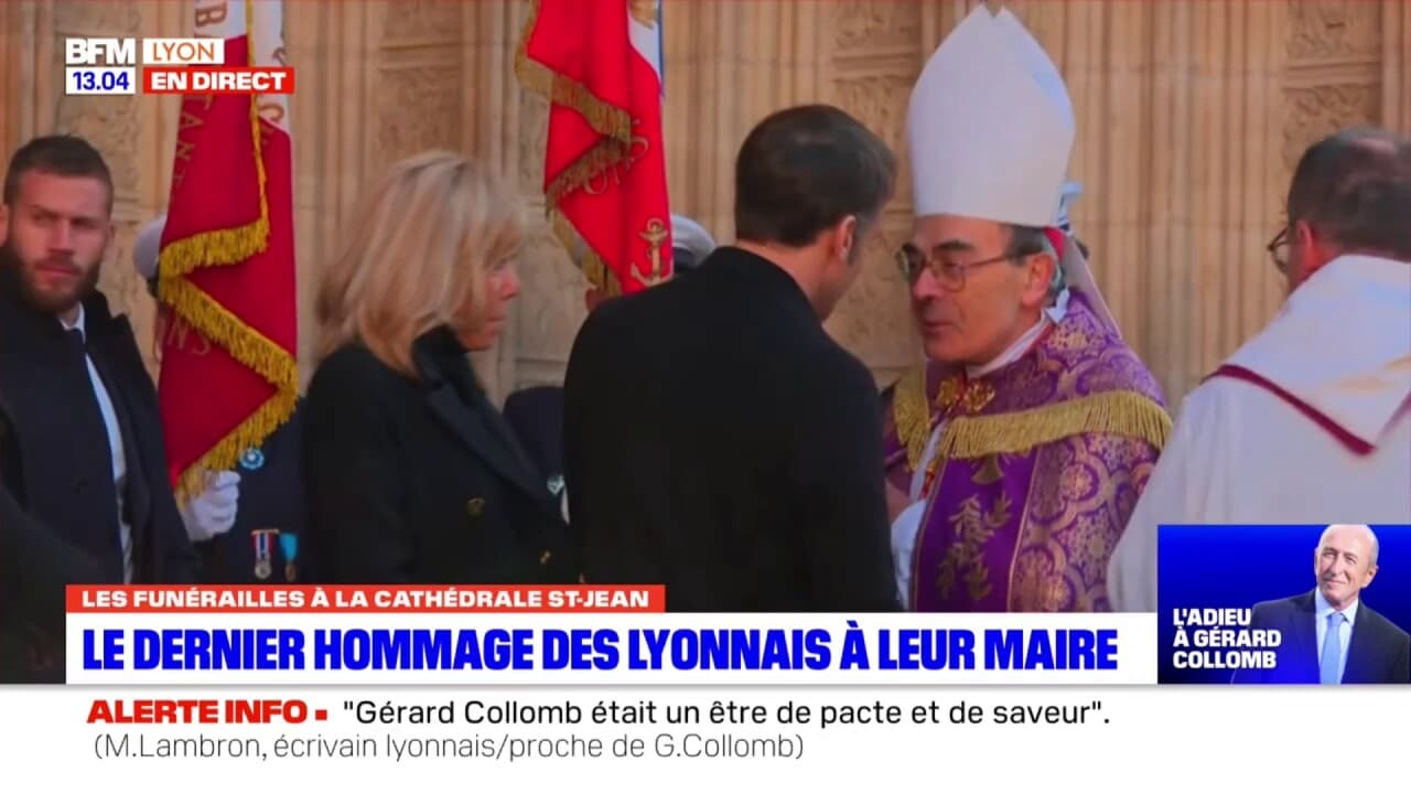 Obsèques de Gérard Collomb: Emmanuel Macron et le cardinal Barbarin ...