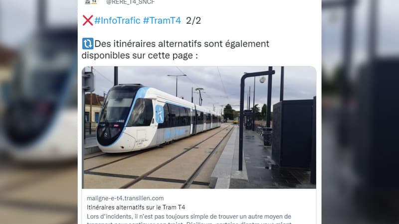 Ile-de-France: le trafic reprend sur le T4, après une interruption en ... Ile-de-France: le trafic reprend sur le T4, après une interruption en ...