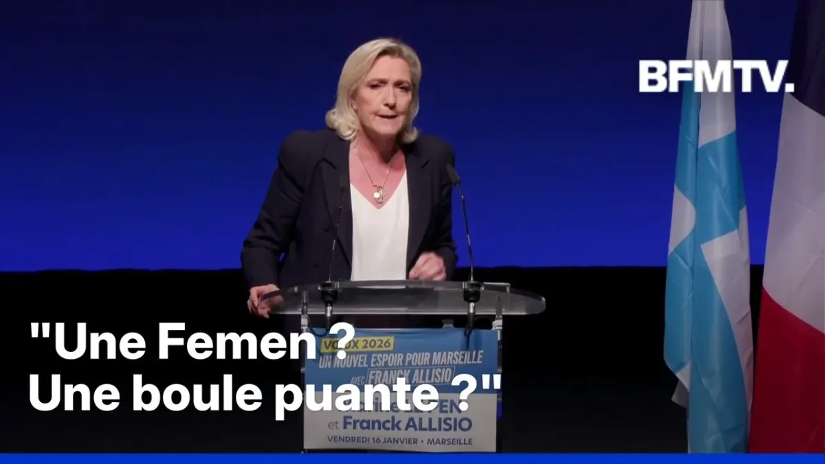 "Une Femen? Une boule puante?": Marine Le Pen perturbée au début de son ...