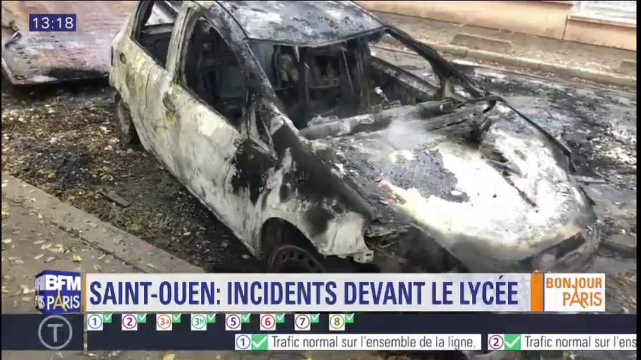 Saint-Ouen: trois véhicules incendiés devant le lycée Cachin Saint-Ouen: trois véhicules incendiés devant le lycée Cachin