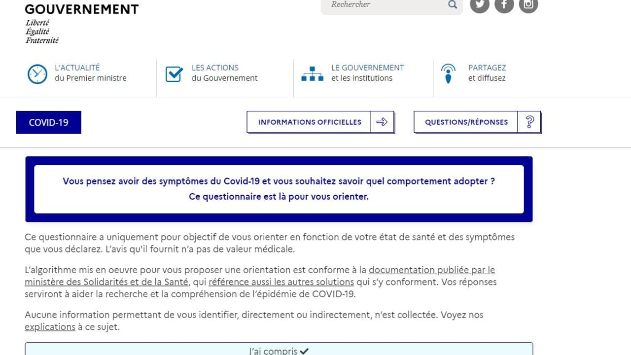 Coronavirus, symptômes, consultation: voici le questionnaire lancé par le gouvernement