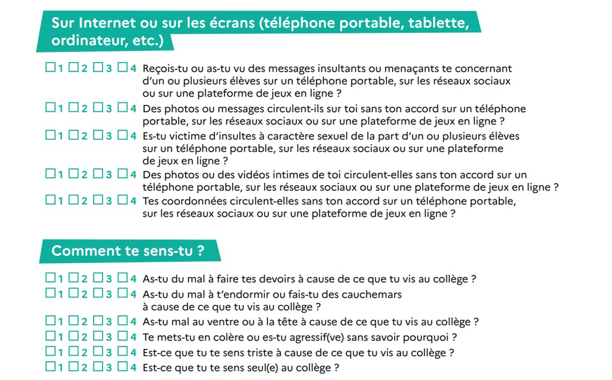 "As-tu peur d’aller à l'école?": à quoi ressemble le questionnaire anti ...
