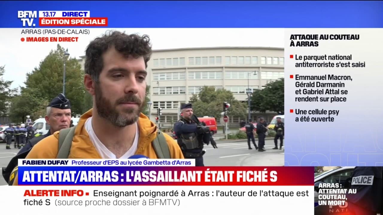 Attaque au couteau à Arras: "Tout s'est passé très vite" affirme Fabien Dufay, professeur d'EPS ...