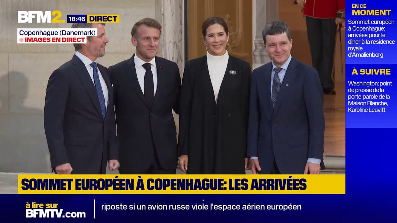 Sommet européen à Copenhague: l'arrivée d'Emmanuel Macron au dîner de la résidence royale d ...