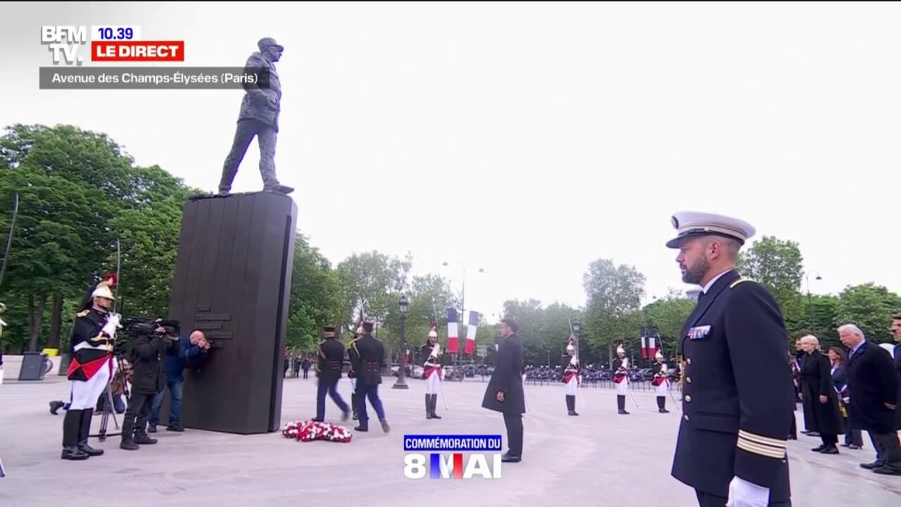 Commémorations du 8-Mai: Emmanuel Macron se recueille devant la statue ...