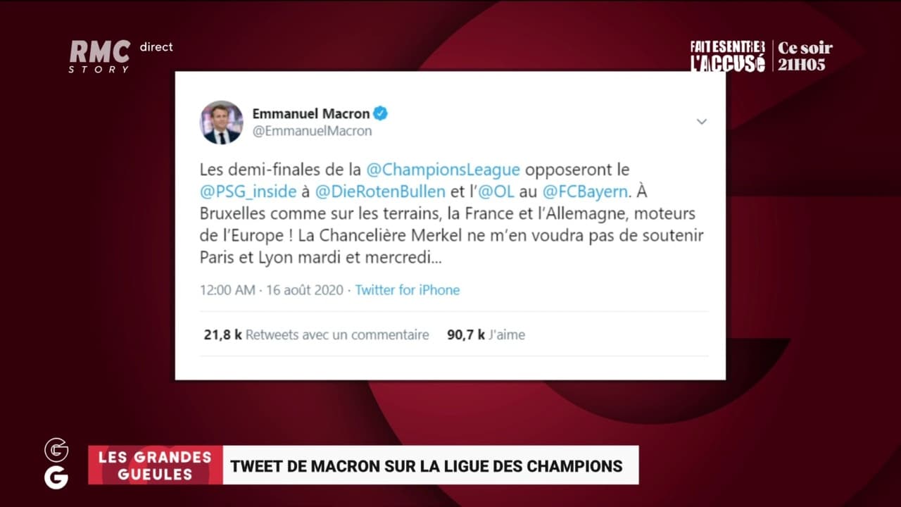 Le monde de Macron: Tweet de Macron dur la Ligue des champions - 17/08