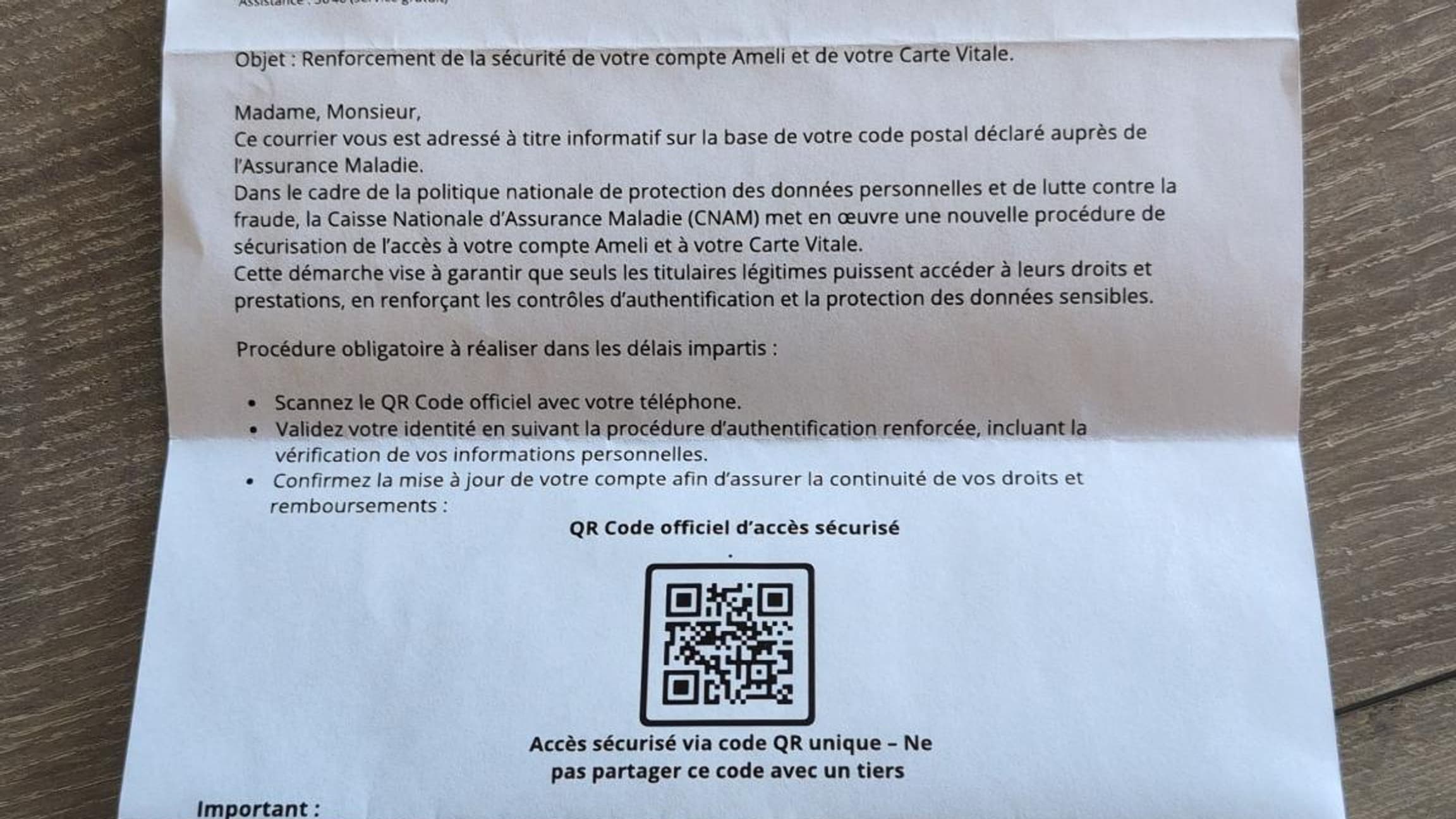 Attention, ce courrier de l'Assurance Maladie est en fait une arnaque ...