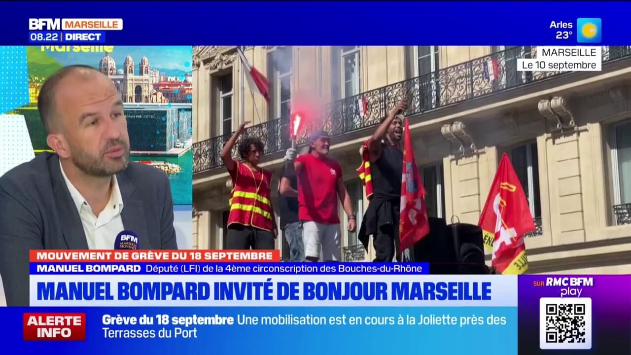 Mouvement de grève du 18 septembre. Manuel Bompard député LFI de ...