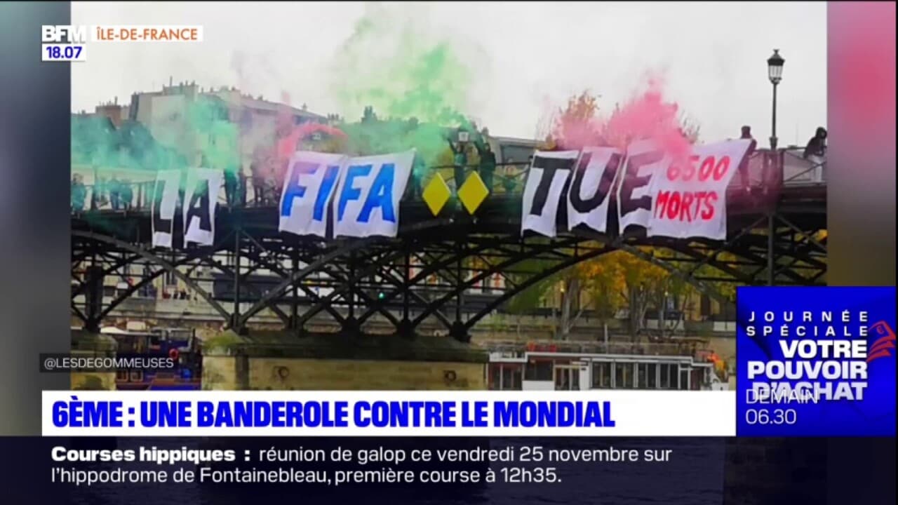 "La Fifa tue": une banderole contre le mondial de foot au Qatar ...