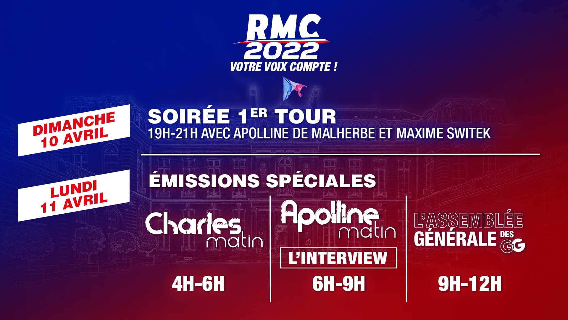 Election présidentielle: éditions spéciales sur RMC les 10 et 11 avril