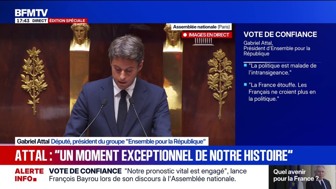 Vote de confiance: "La France étouffe du blocage permanent", déclare Gabriel Attal