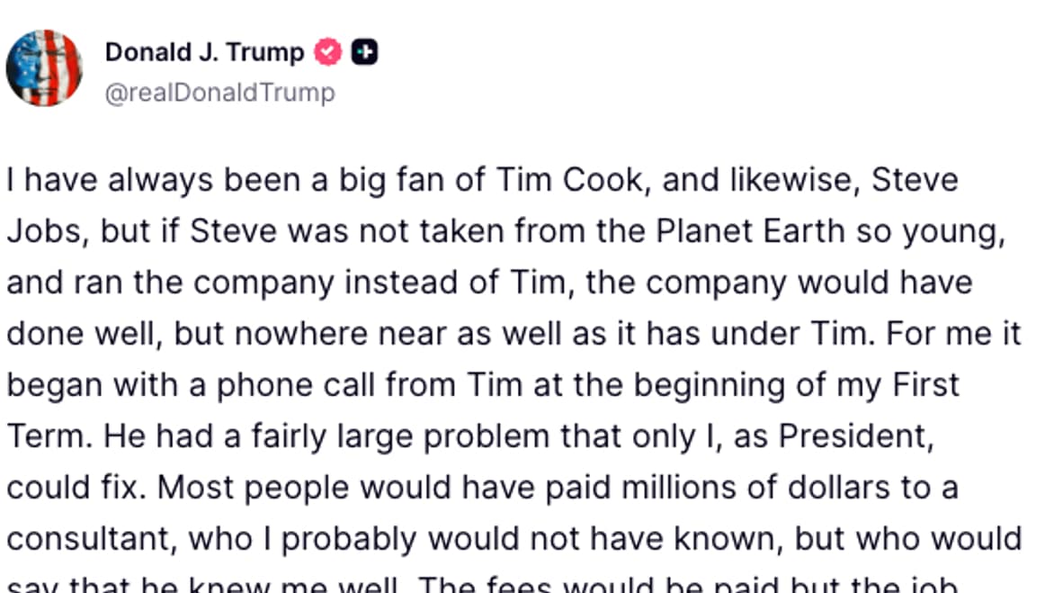 "Il m'a léché le cul": Donald Trump rend un curieux hommage à Tim Cook ...