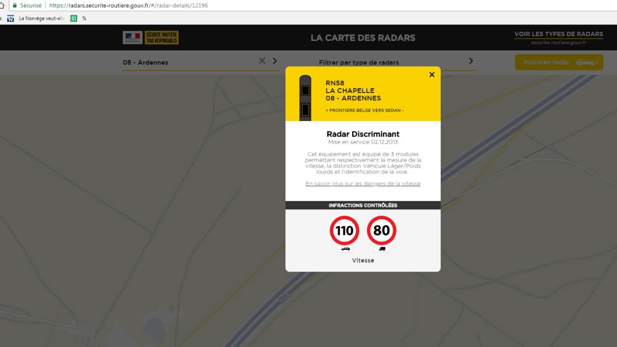 La carte de tous les radars français mise en ligne par le ministère de ...