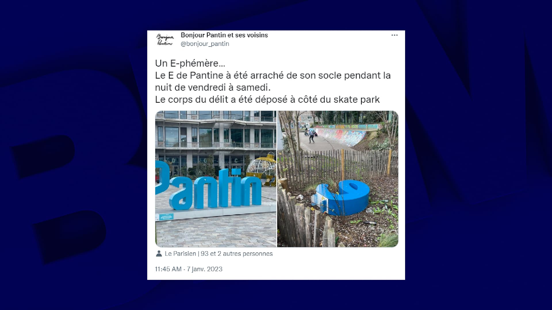 Pantin: la lettre "e" de Pantine arrachée de son socle sur la place de ...
