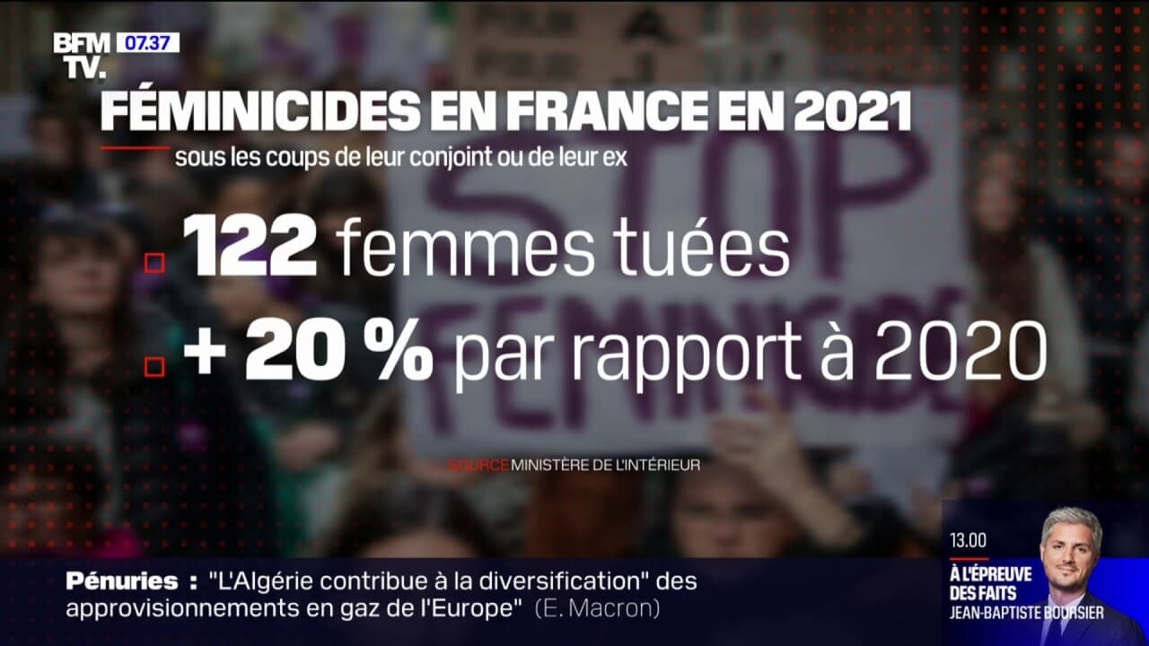 122 féminicides recensés par le ministère de l'Intérieur en 2021, en ...