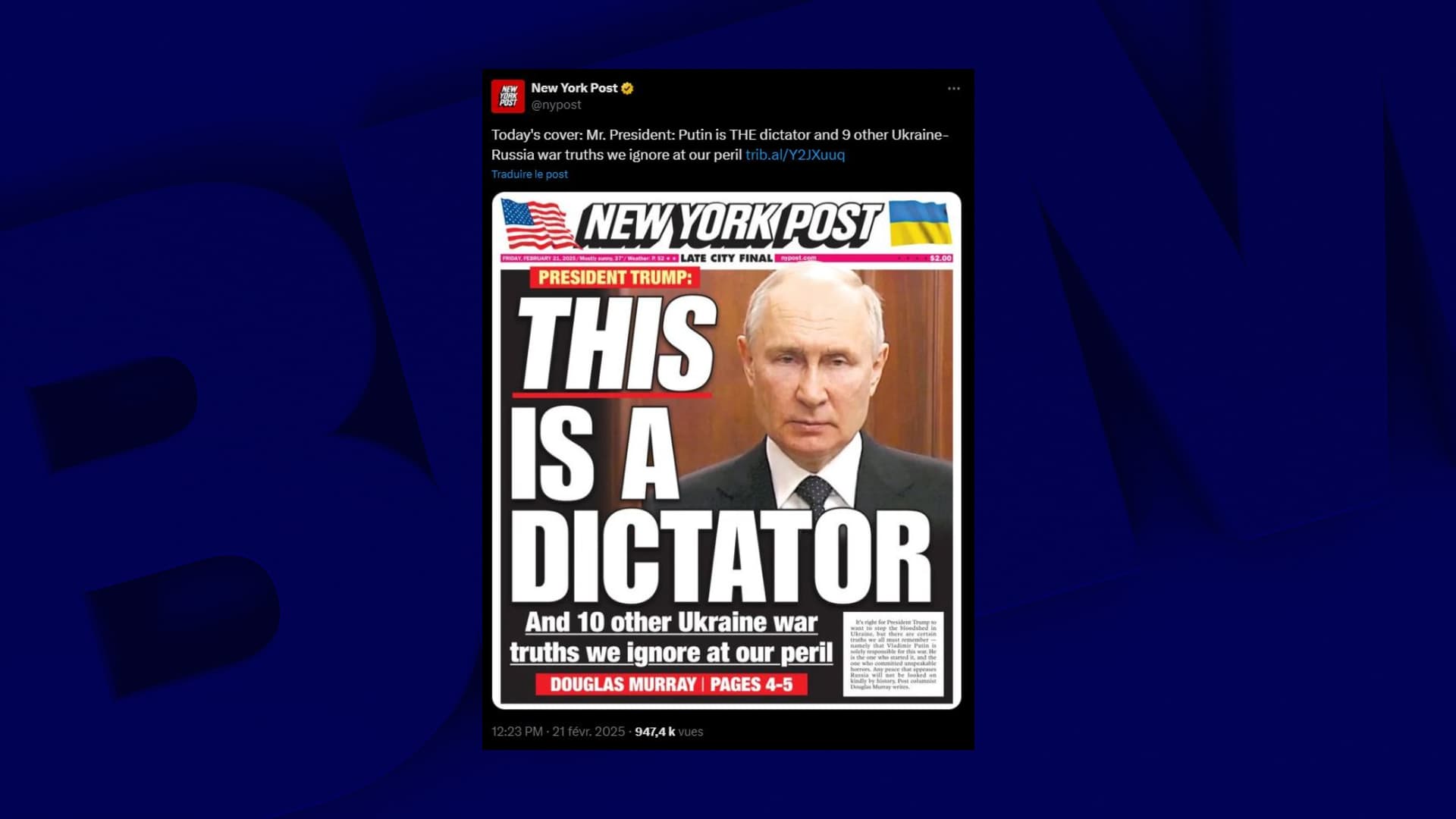 "Poutine est le dictateur": le New York Post prend position contre ...
