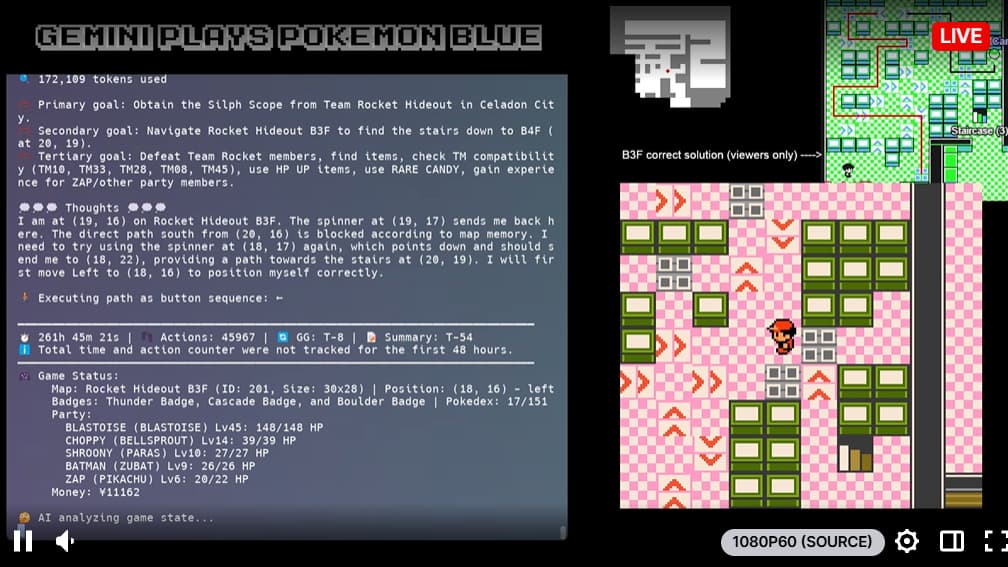 Gemini, l’IA de Google, joue à "Pokémon Bleu" en direct sur Twitch