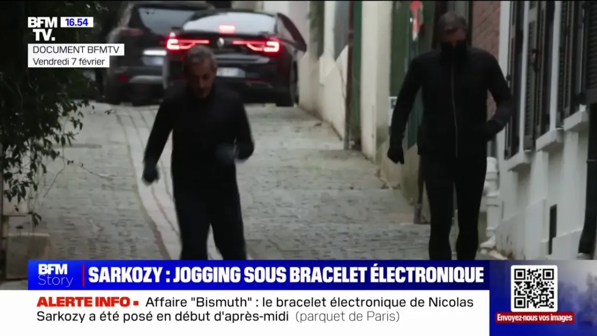 Les images du premier jogging de Nicolas Sarkozy sous bracelet électronique