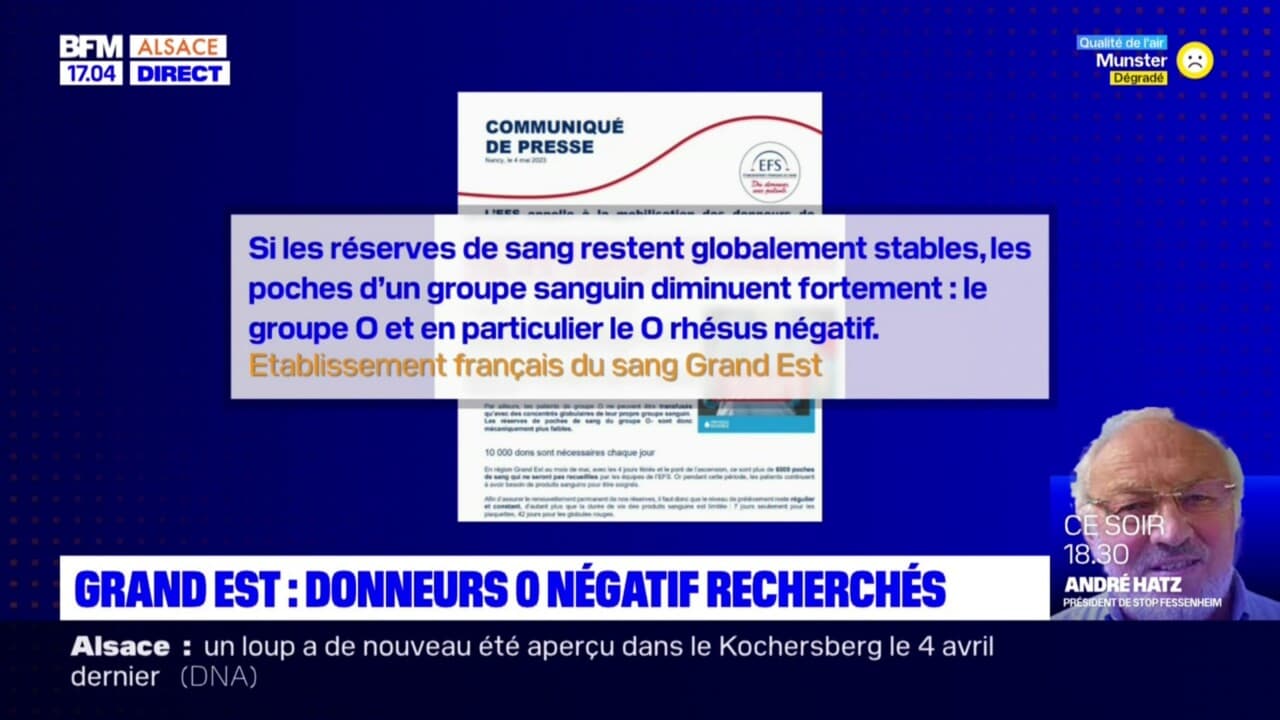 Grand Est: les réserves de sang O négatif diminuent