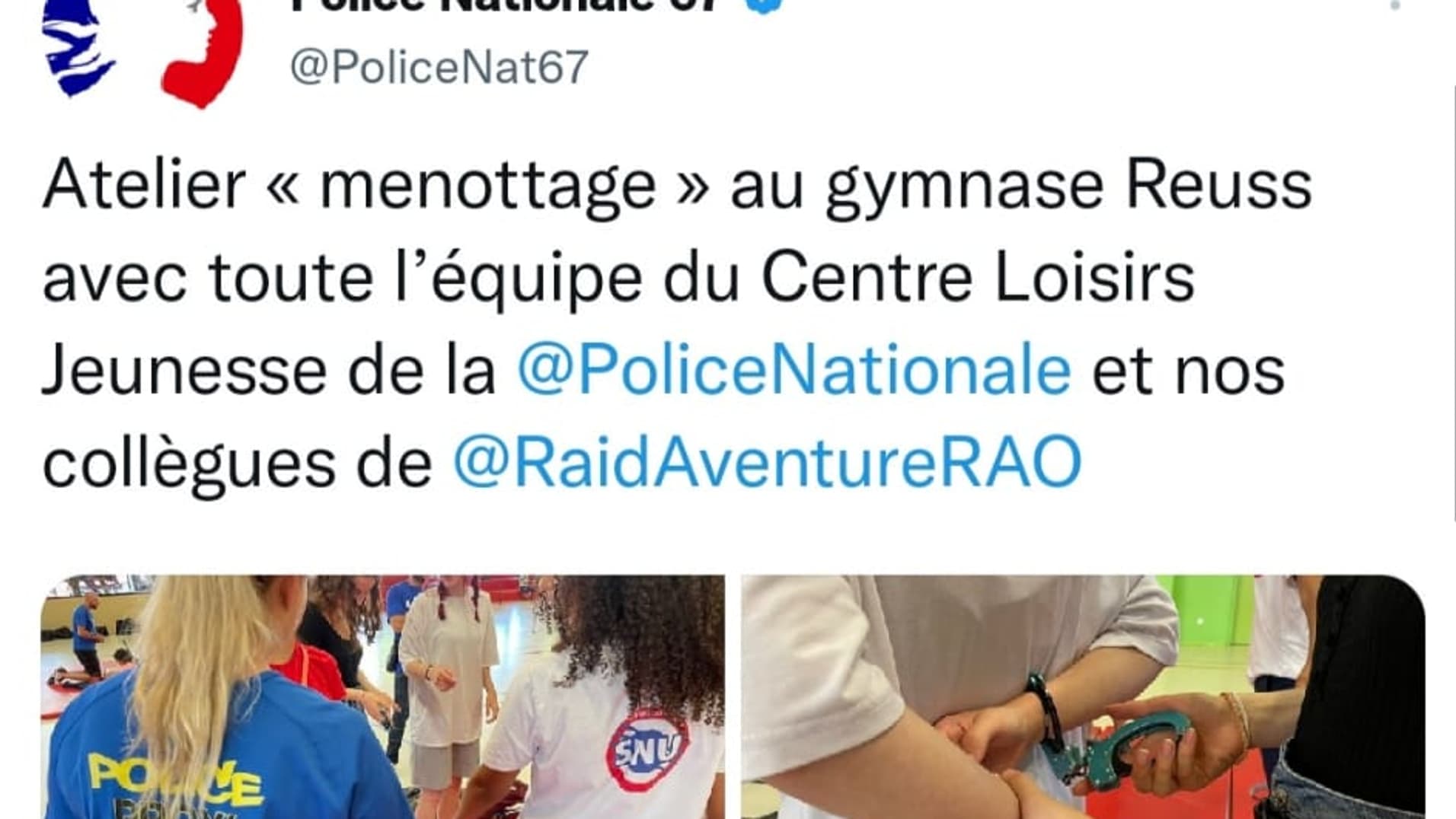 Bas-Rhin: l'atelier "menottage" de la police nationale destiné aux ...