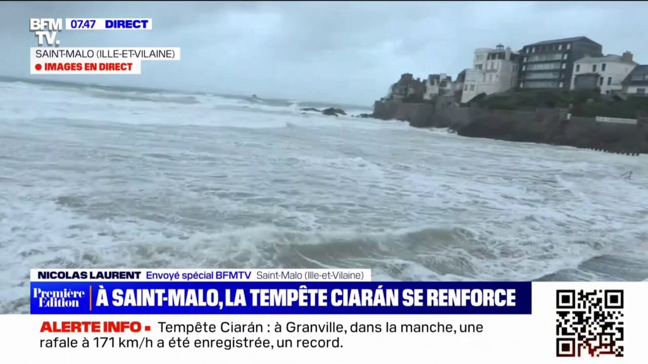 Tempête Ciaran: une mer très agitée filmée à Saint-Malo