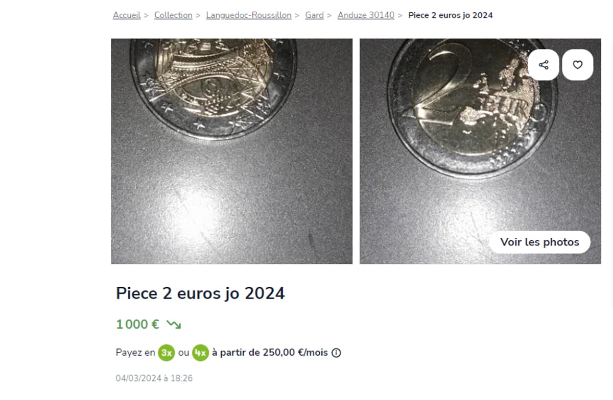 JO de Paris 2024: des pièces de 2 euros destinées aux élèves déjà mises en vente (à prix d'or ...