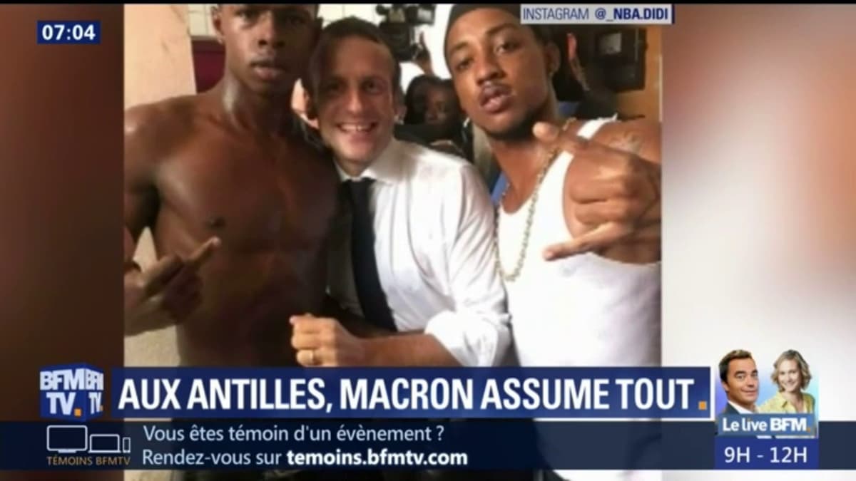 Emmanuel Macron assume la photo avec un jeune faisant un doigt d ...