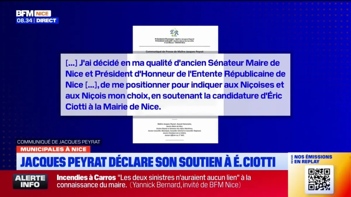 Jacques Peyrat déclare son soutien à Éric Ciotti pour les municipales à ...