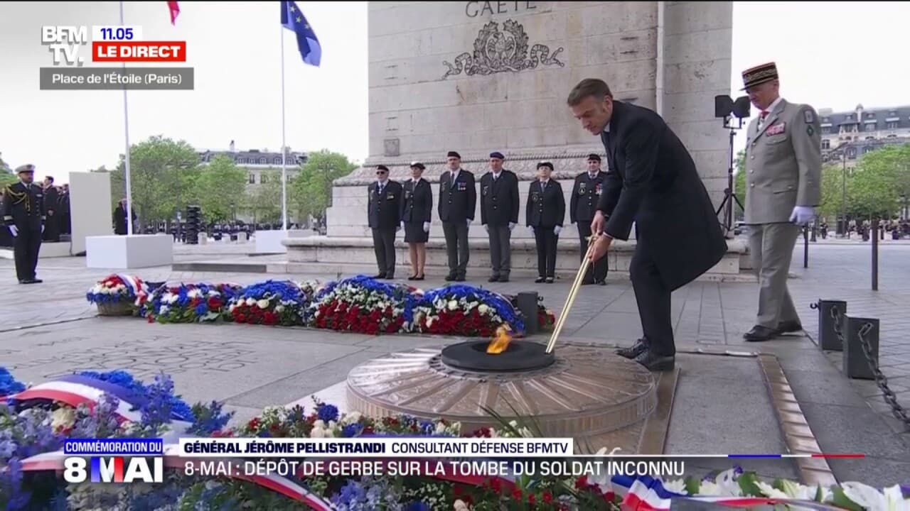 Commémorations du 8-Mai: Emmanuel Macron ravive la flamme sur la tombe ...