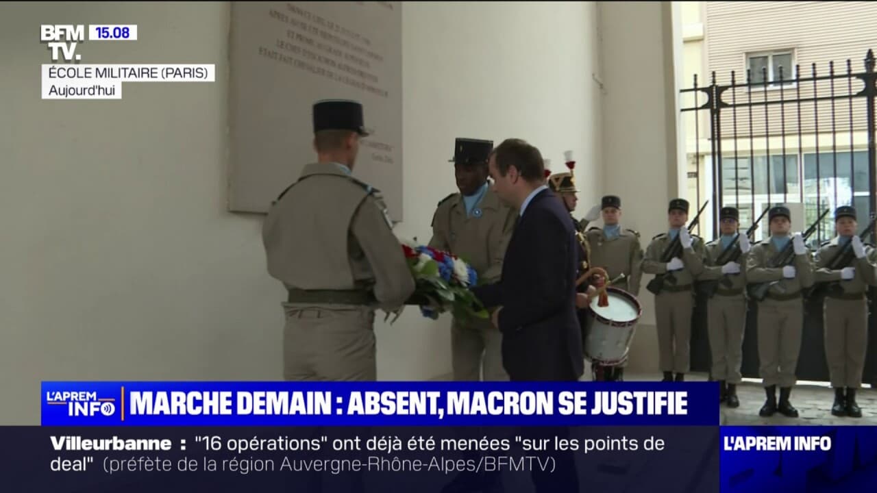 Le ministre des Armées, Sébastien Lecornu, dépose une gerbe de fleurs ...
