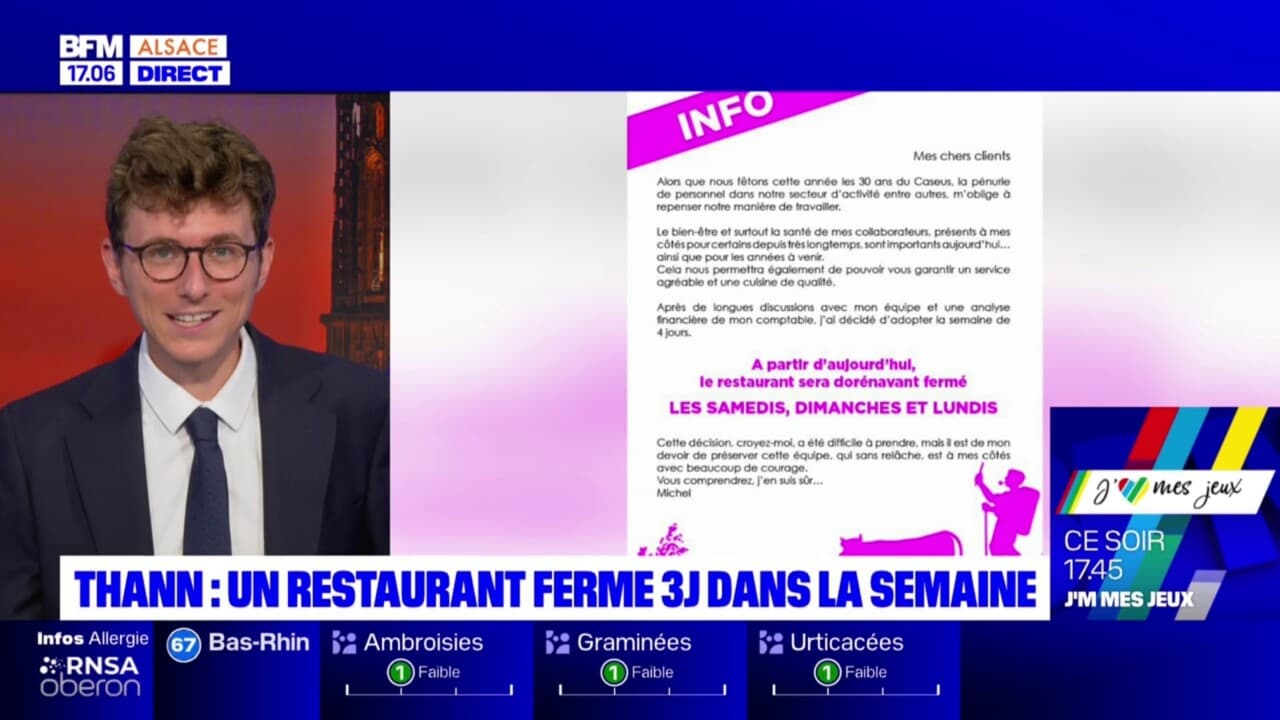 Thann: le restaurant "Le Caseus" passe à la semaine de quatre jours en raison d'un manque de ...