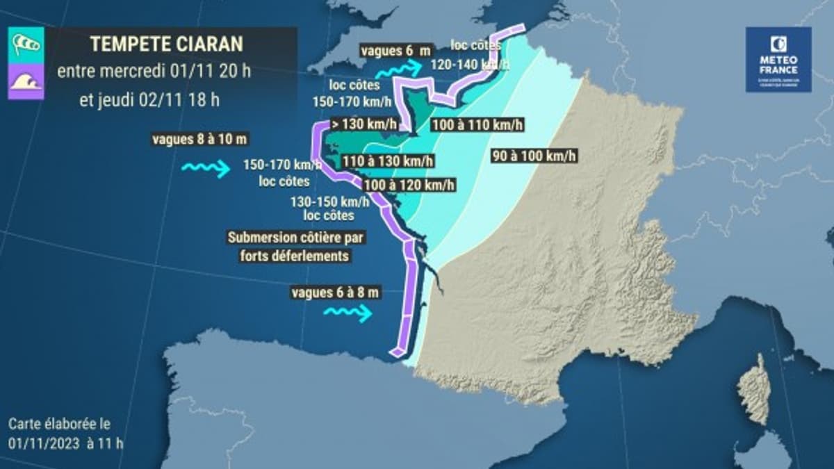 Tempête Ciaran: les rafales de vent montent en puissance, la barre des ...