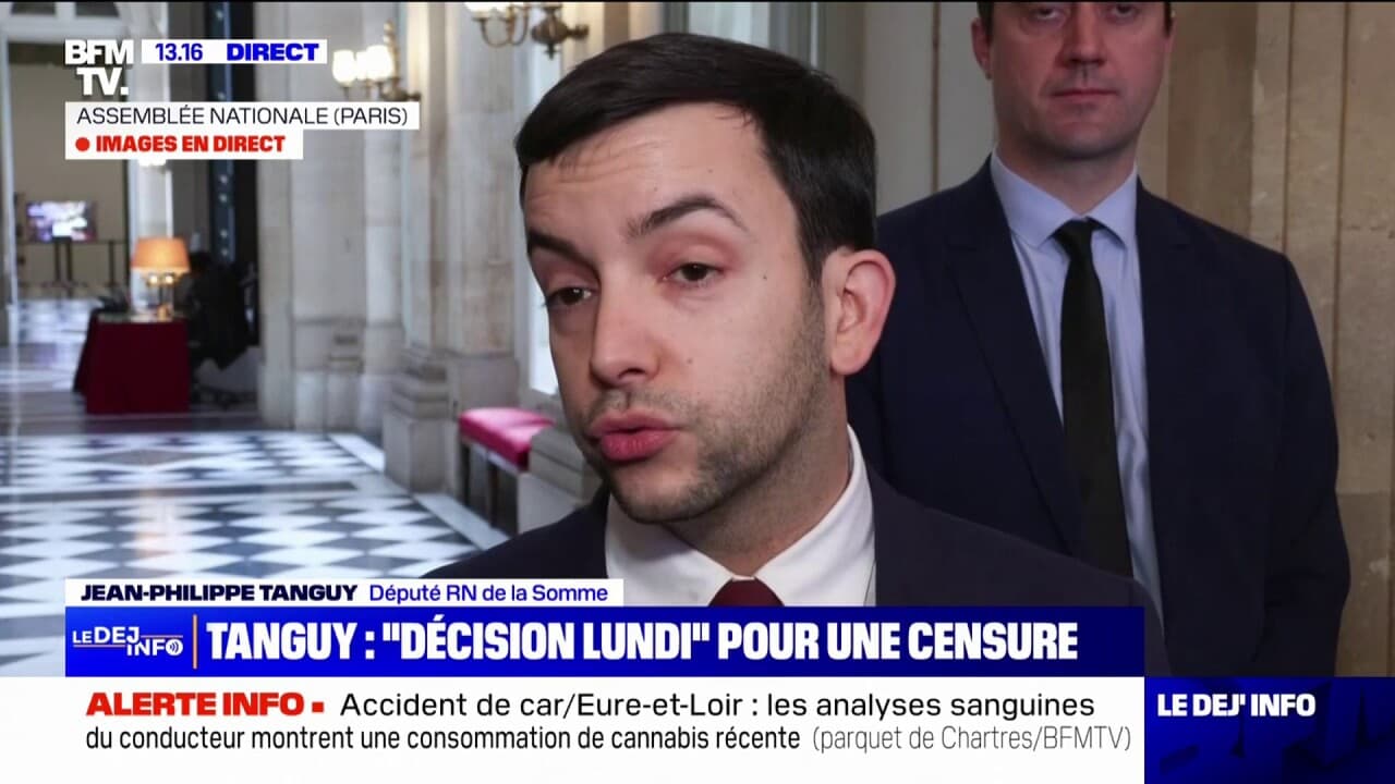 Budget: "Le groupe décidera lundi" pour une censure, réagit Jean-Philippe Tanguy, député RN de ...