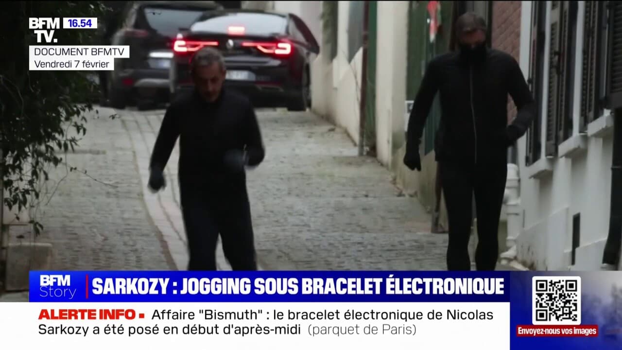 Les images du premier jogging de Nicolas Sarkozy sous bracelet électronique