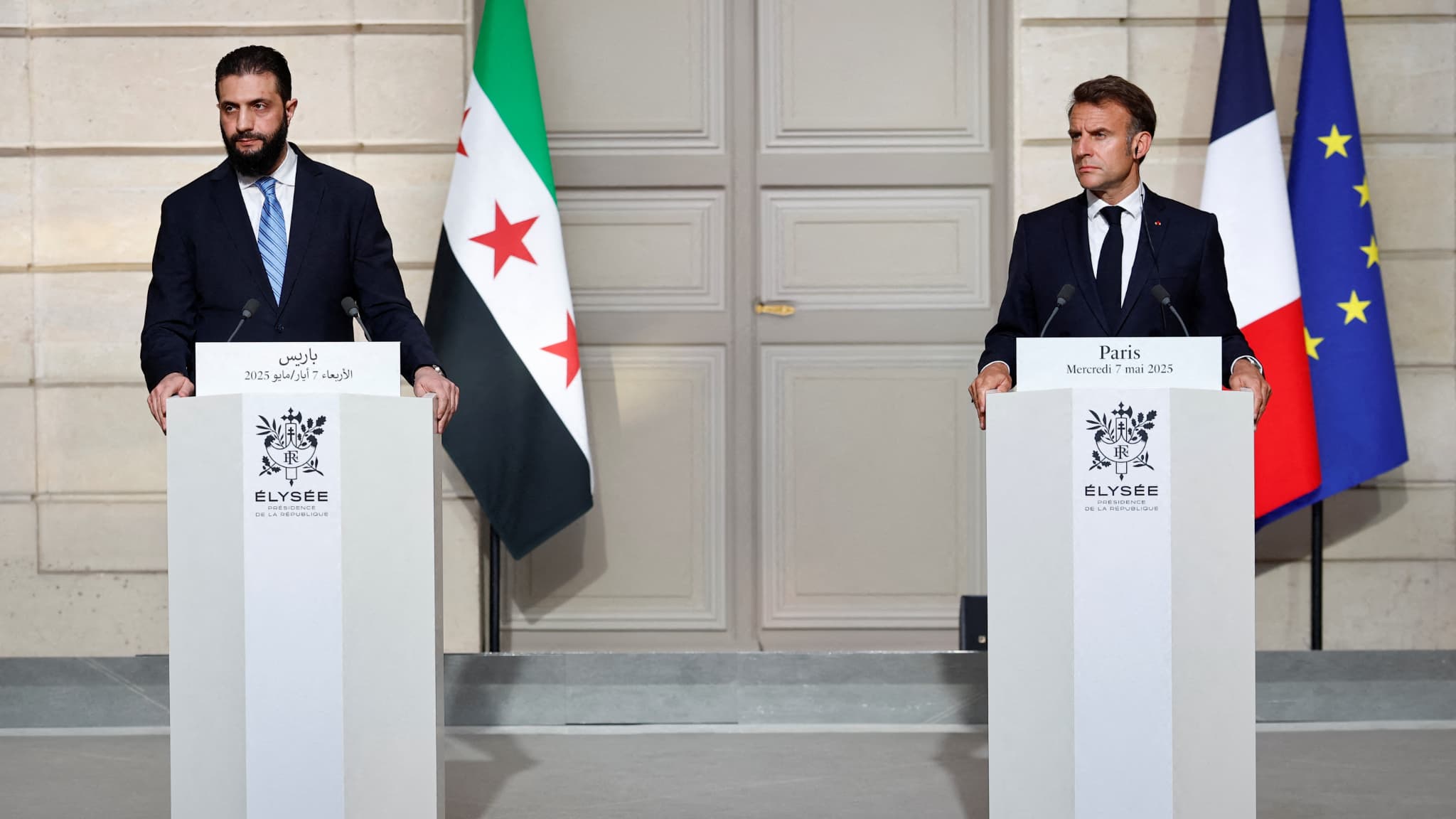 Ce qu'il faut retenir de la rencontre entre Emmanuel Macron et le président syrien Ahmed El-Charaah