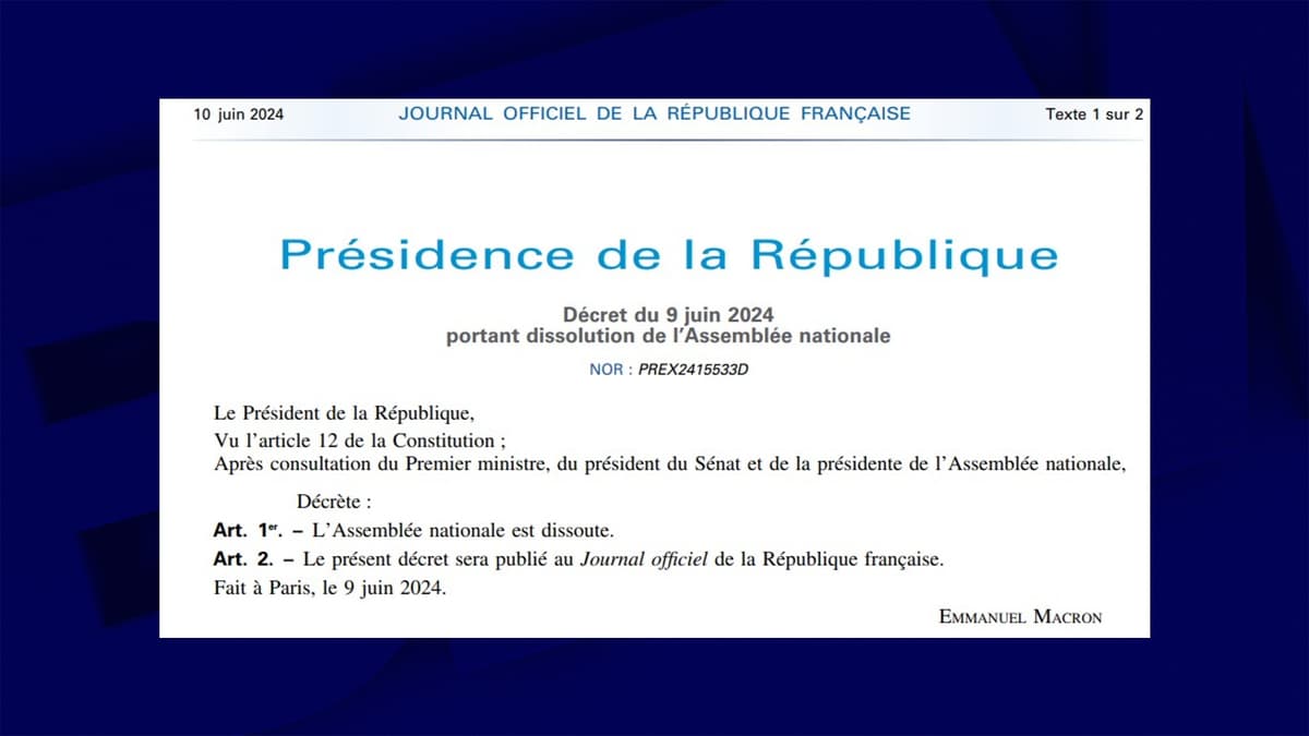 Dissolution de l'Assemblée nationale: le texte du décret signé par Emmanuel Macron publié