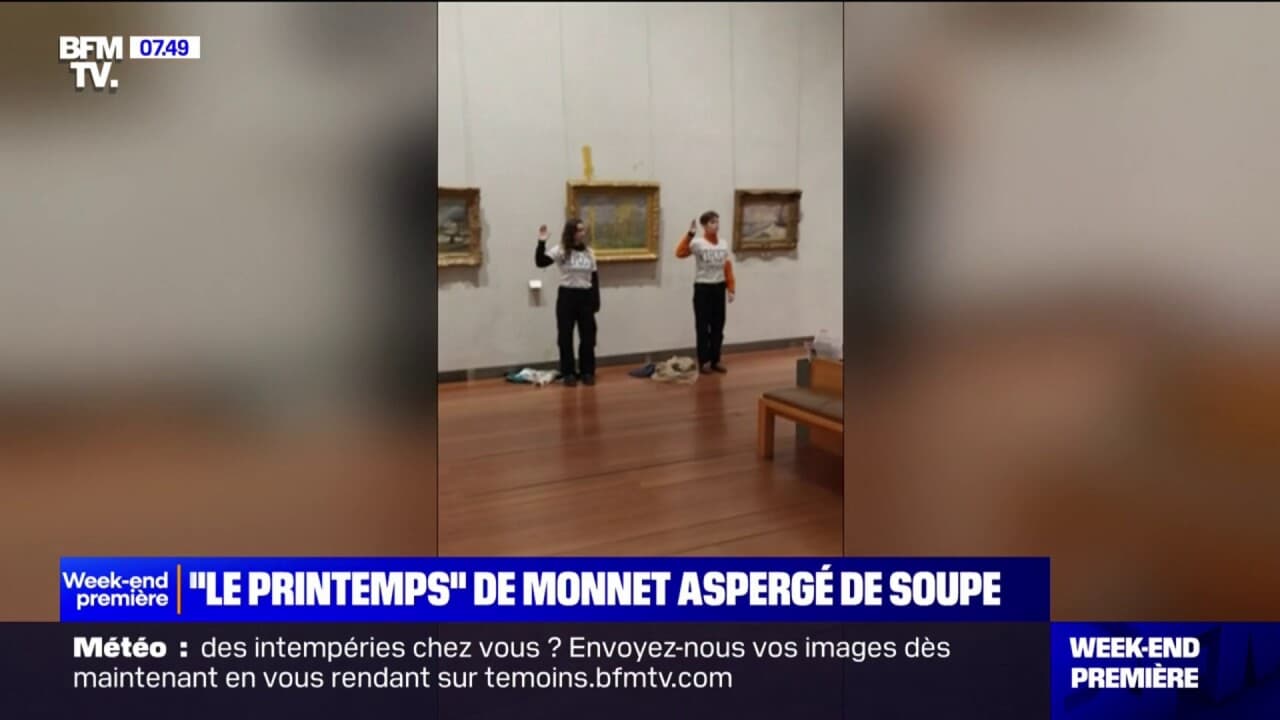 Deux militantes écologistes aspergent le "Printemps" de Monet de soupe ...