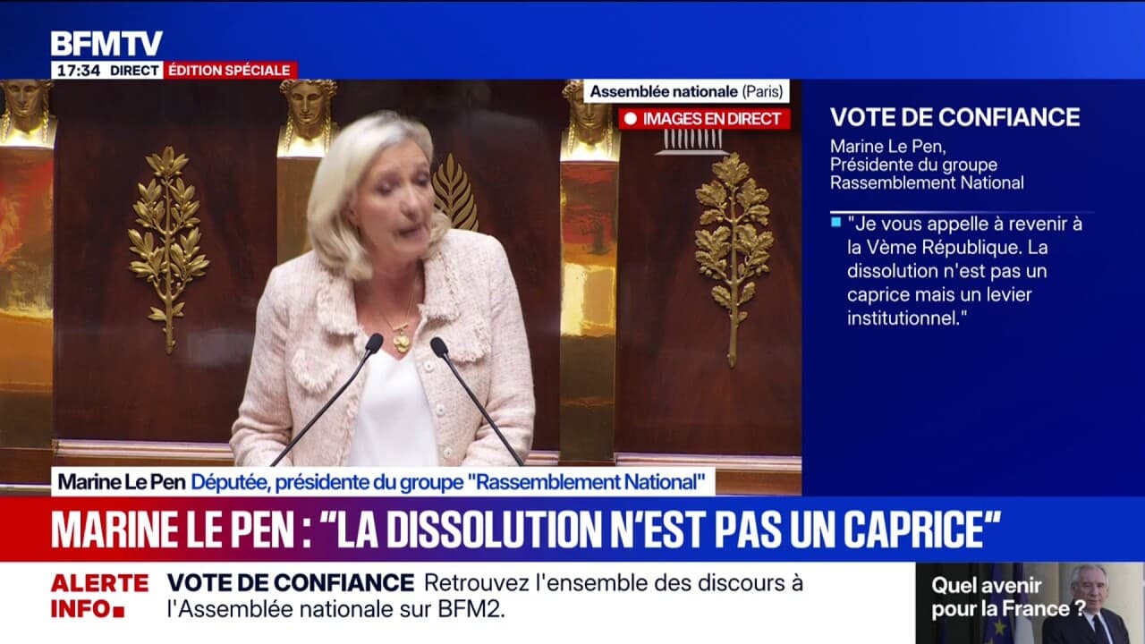 "La dissolution est pour lui une obligation", Marine Le Pen appelle ...