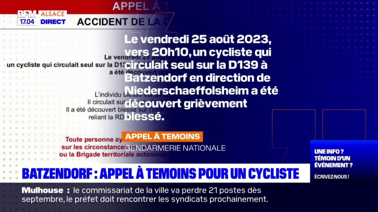 Batzendorf: la gendarmerie lance un appel à témoins après un accident impliquant un cycliste
