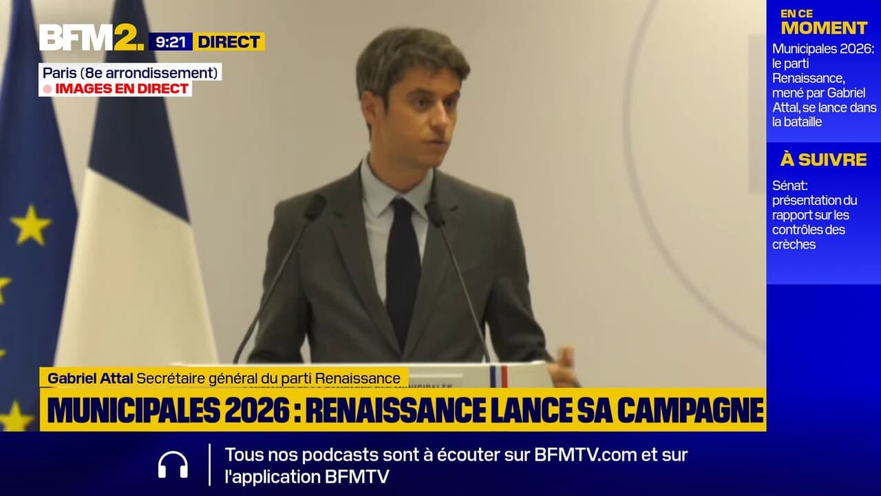 Gabriel Attal, secrétaire général du parti Renaissance, lance la ...